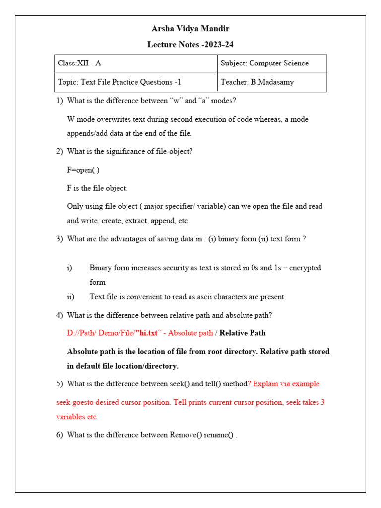 File - 157998467 - 1688528332 - Text File Practice Questions - 1 | PDF