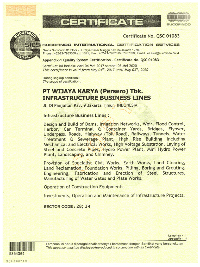 Appendix 1 SERTIFIKAT ISO 9001.2015 QUALITY | PDF