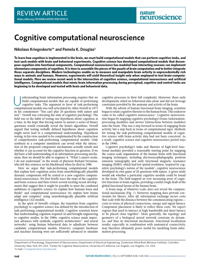 Cognitive Computational Neuroscience | PDF
