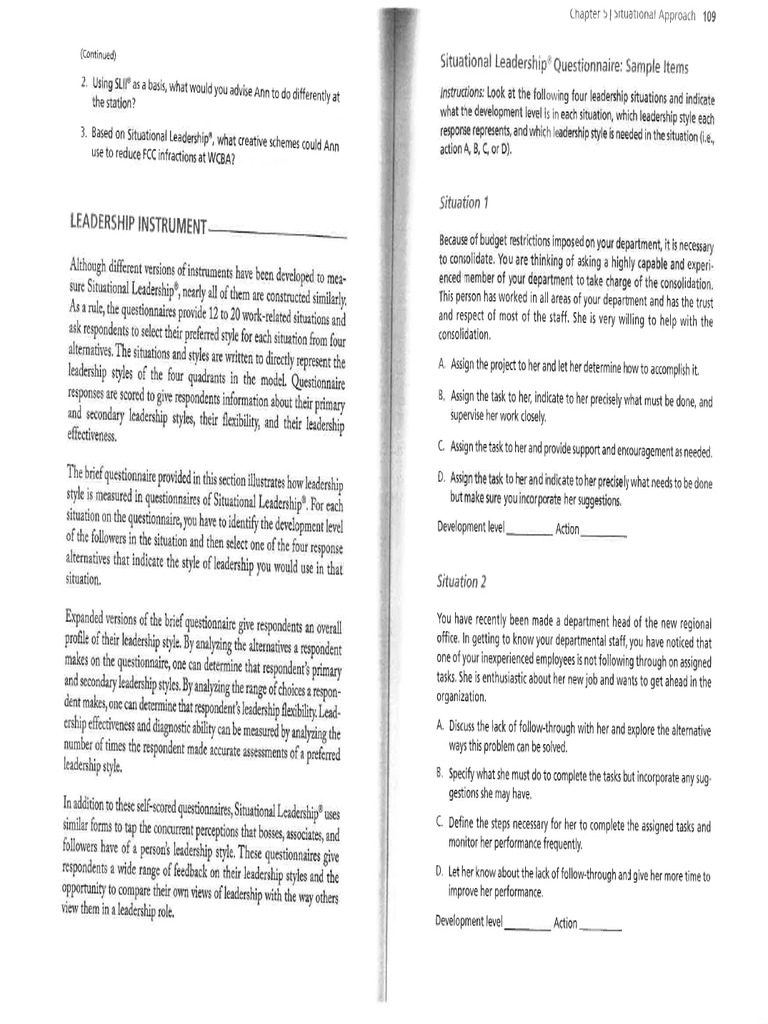 Situational Leadership Questionnaire | PDF
