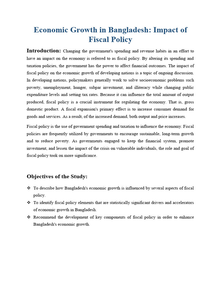 Economic Growth in Bangladesh - Impact of Fiscal Policy | PDF | Fiscal Policy | Gross Domestic ...
