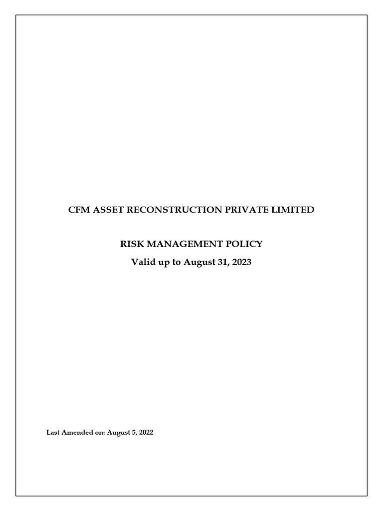 Risk Management Policy-Valid Upto 31082023 | PDF