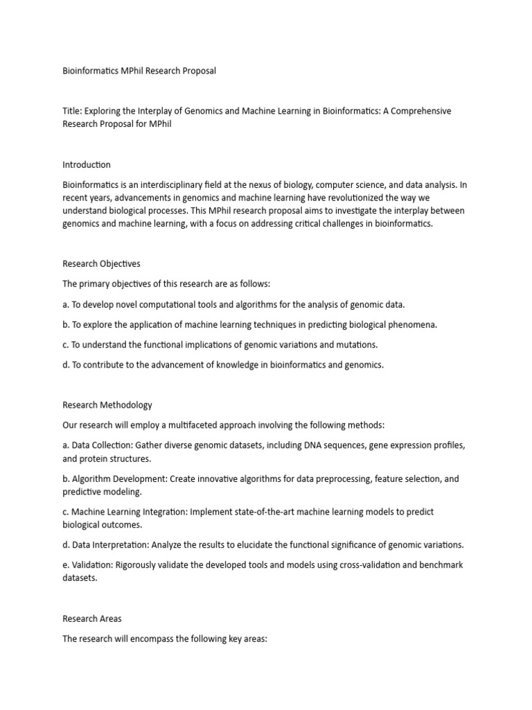 Research Proposal Bioinformatics | PDF