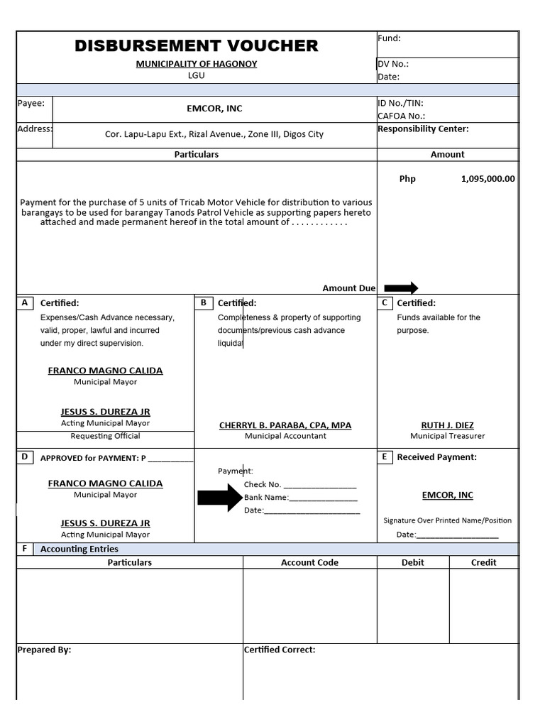 Hagonoy Tricab Purchase Voucher | PDF