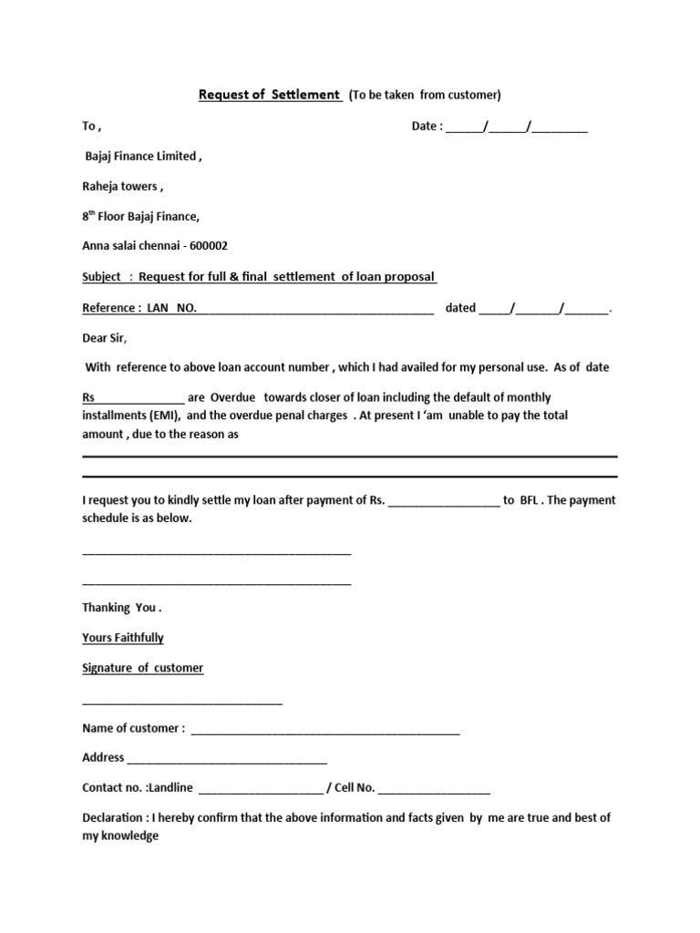 Customer Settlement Request Form | PDF