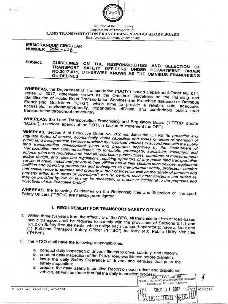 LTFRB MC 2017-028 | PDF