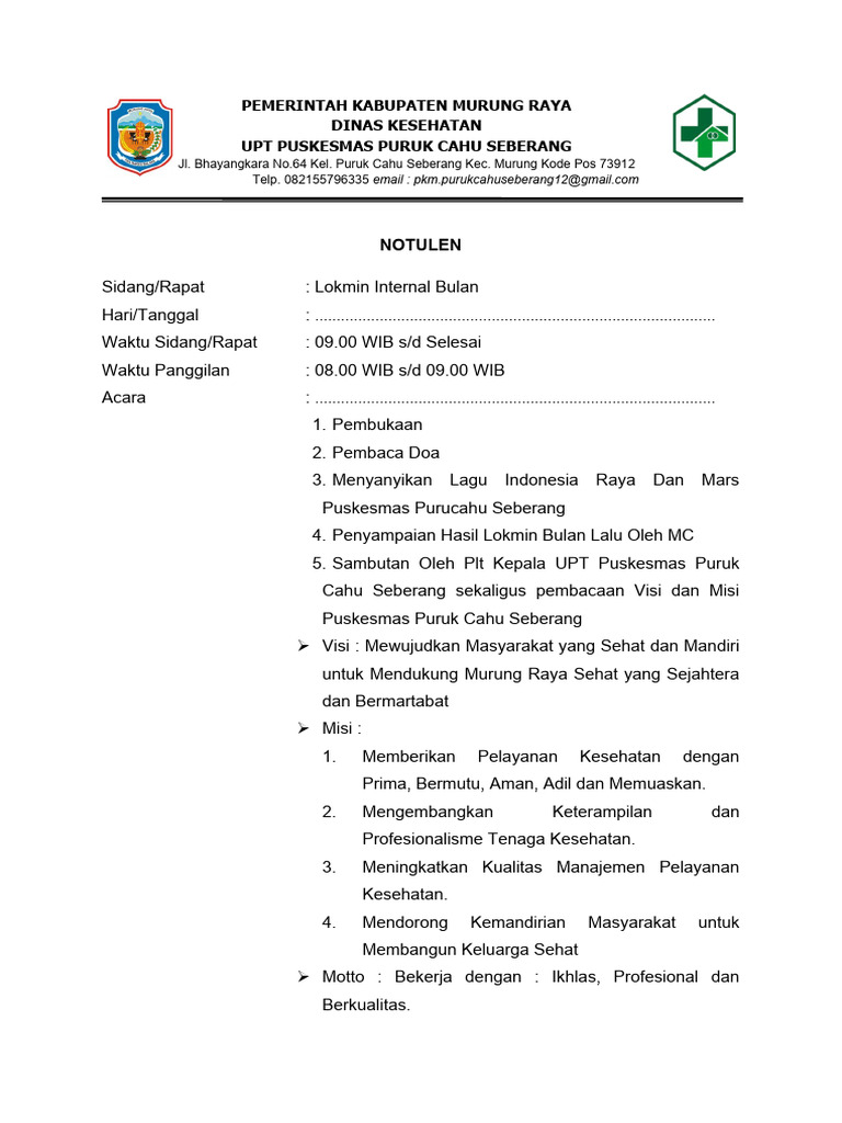 FORMAT NOTULEN LOKMIN BULANAN ATAU aLOKMIN LINSEK FIX | PDF