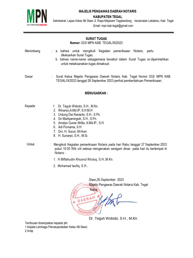 Surat Tugas Pemeriksaan Notaris | PDF