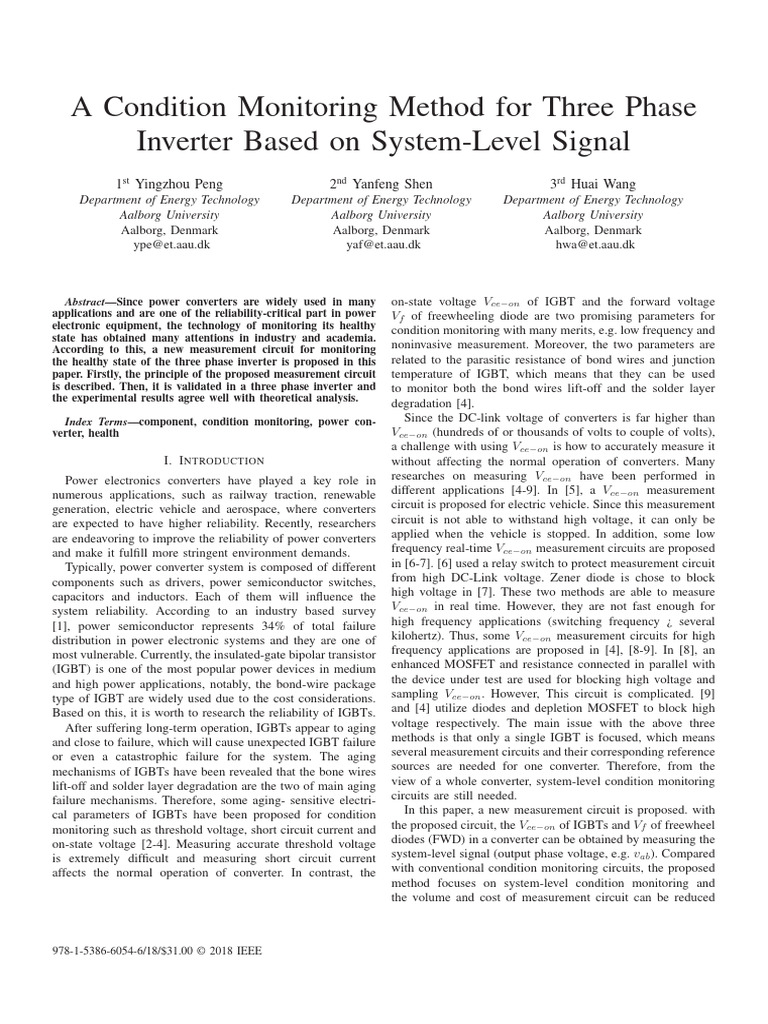 A Condition Monitoring Method For Three Phase | PDF