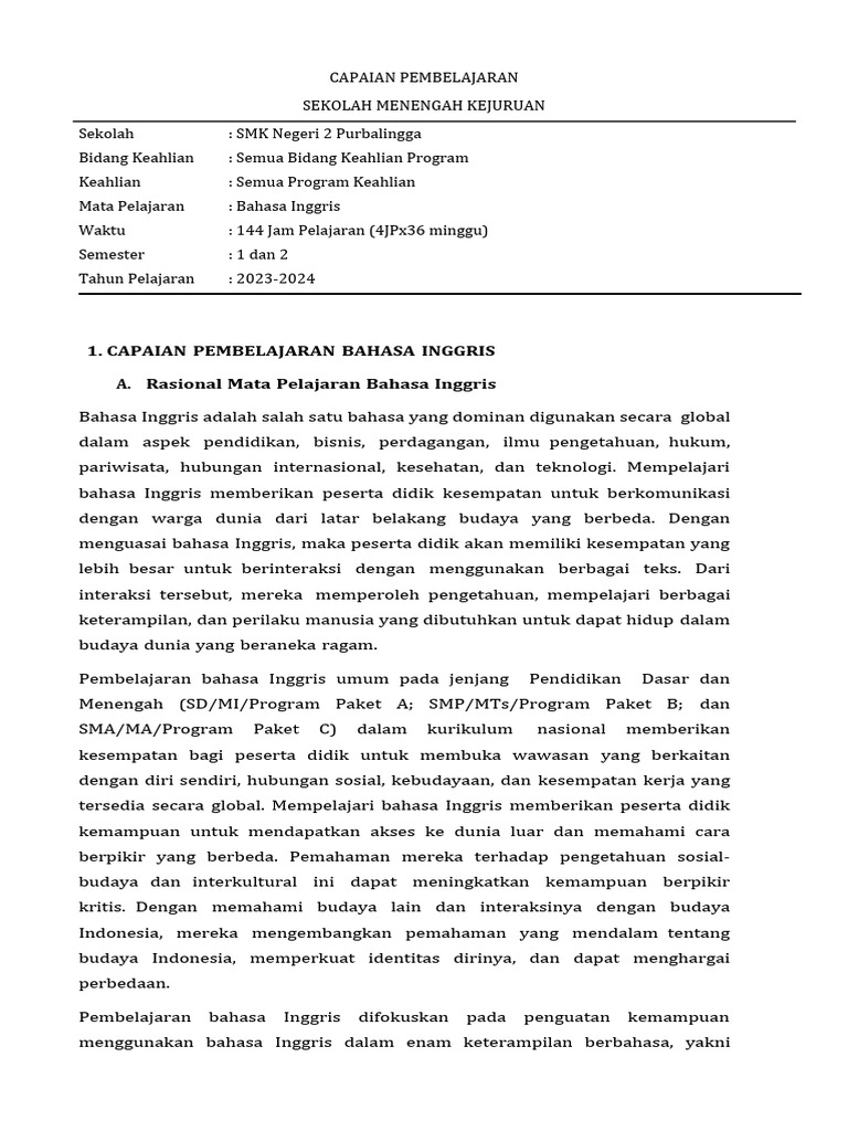 CP BAHASA INGGRIS Kls X | PDF