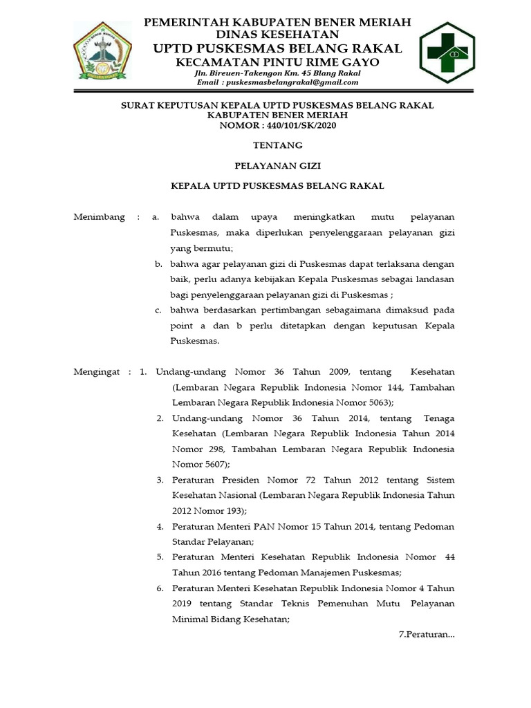 SK Pelayanan Gizi | PDF