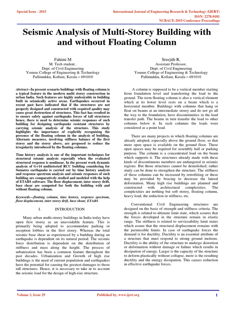 Seismic Analysis of Multi Storey Building With and Without Floating Column IJERTCONV3IS29048 ...