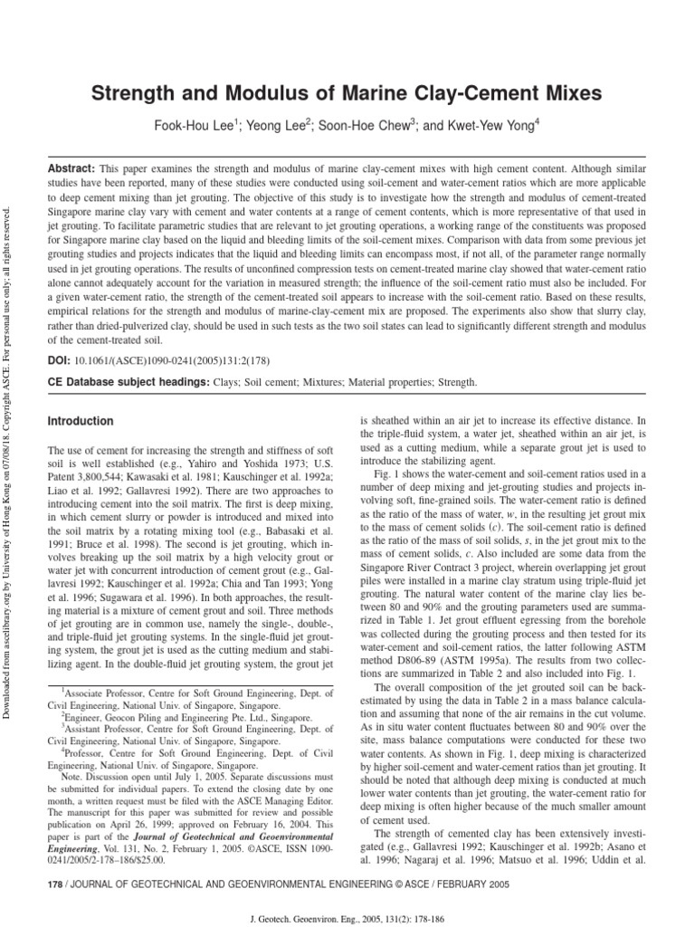 F. H. Lee - Strength and Modulus of Marine Clay-Cement Mixes | PDF ...