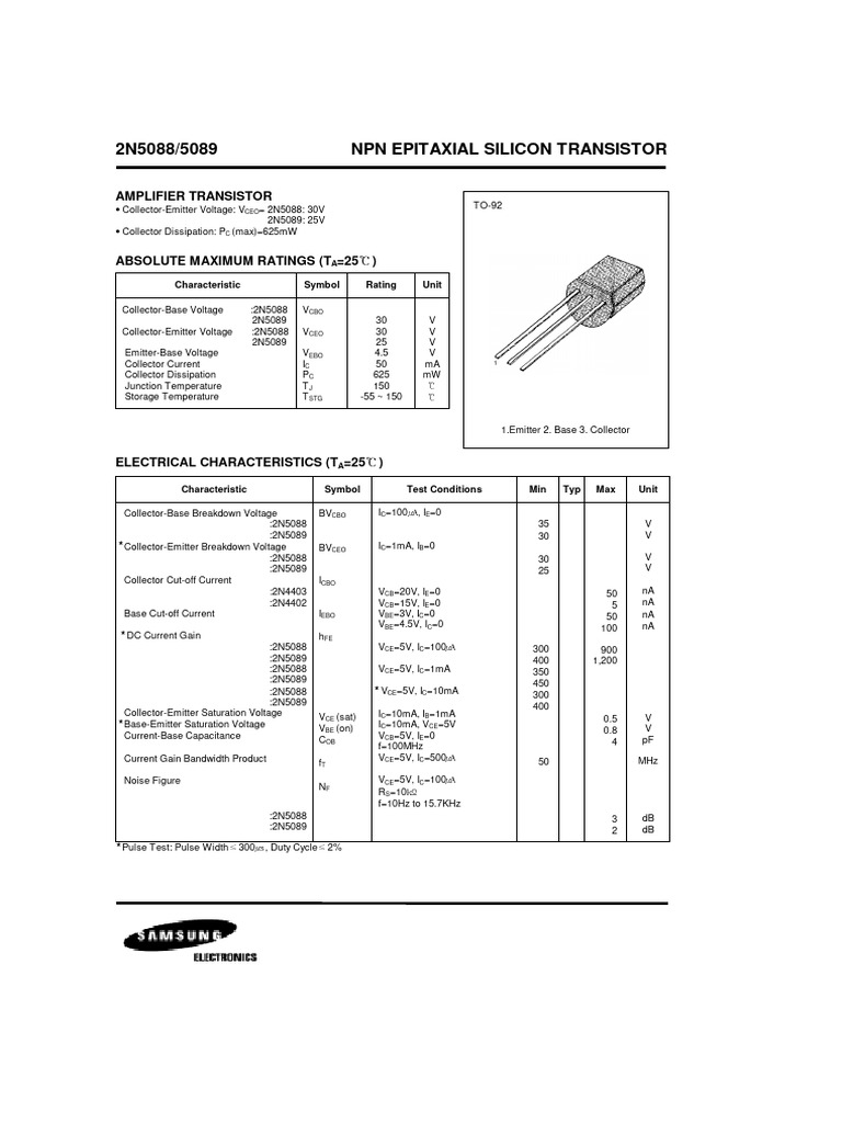 Samsung 2N5088-89 Datasheet - Retroamplis | PDF | Bipolar Junction Transistor | Electrical ...