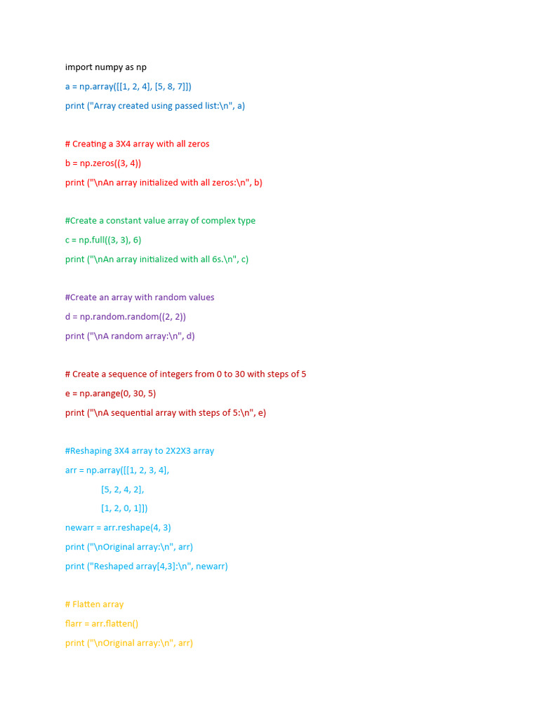 Numpy Array Creation And Manipulation Pdf Teaching Methods And Materials Computers