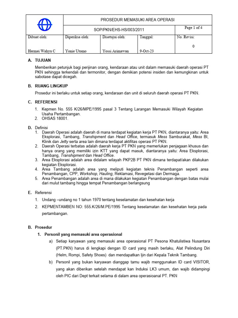 Prosedur Masuk Tambang | PDF