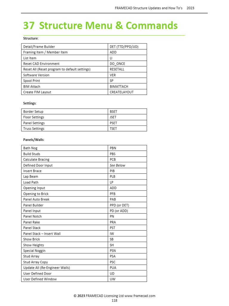 FRAMECAD Structure Commands | PDF