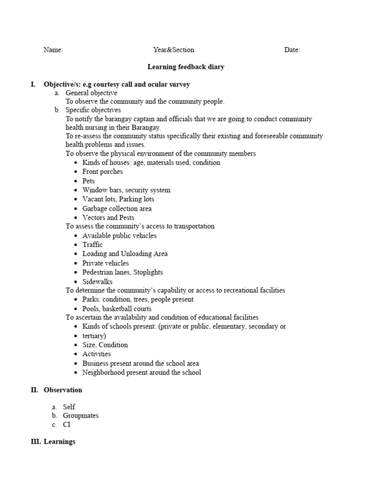 Learning Feedback Diary - CHN | PDF