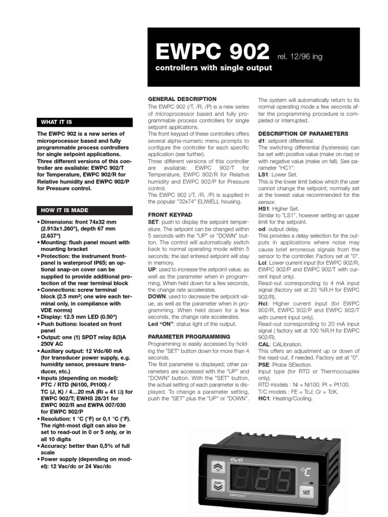 EWPC 902: Controllers With Single Output | PDF | Sensor | Power Supply