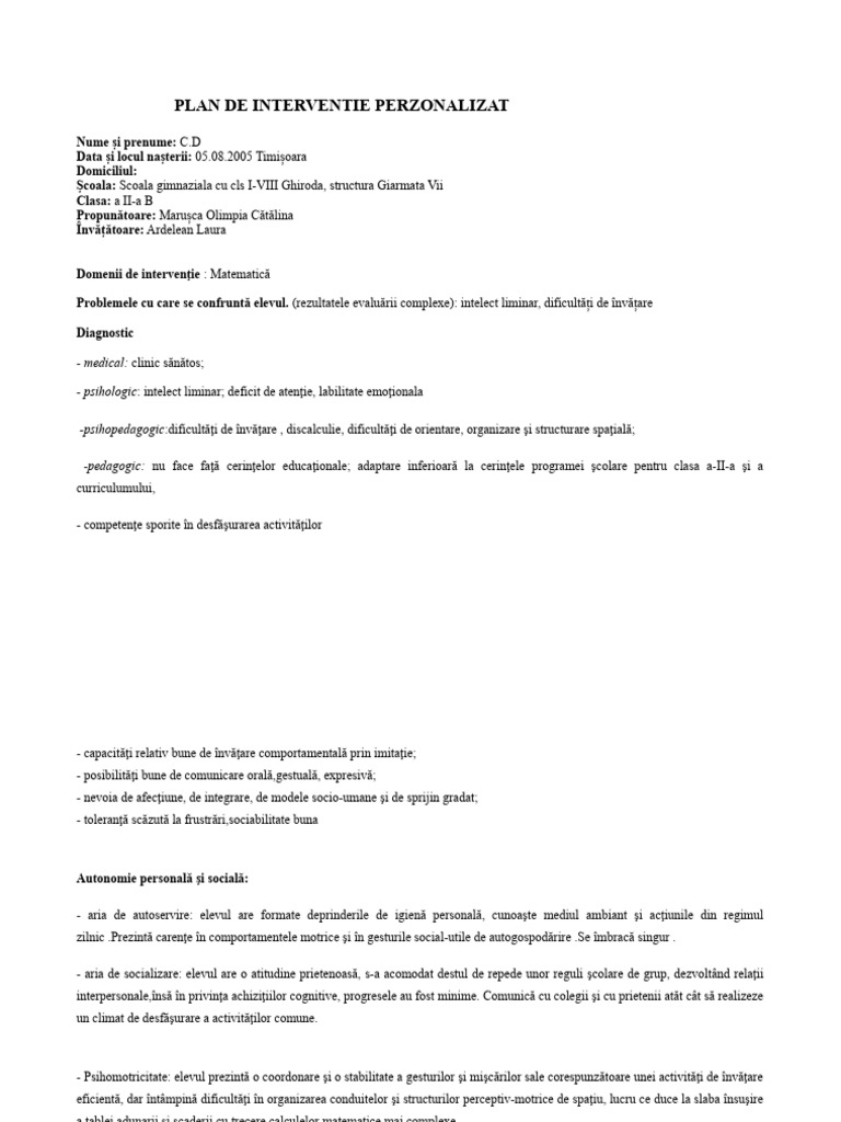 Plan de Interventie | PDF