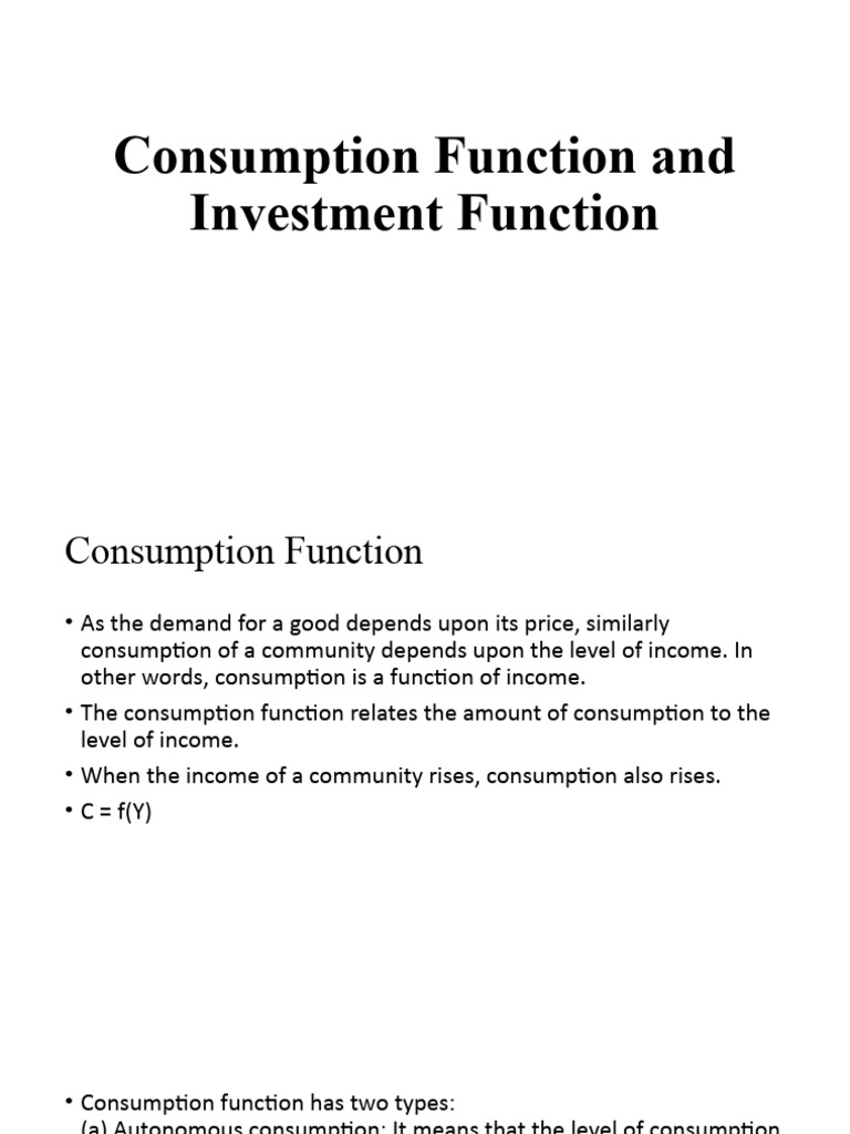 Consumption Function and Investment Function | PDF