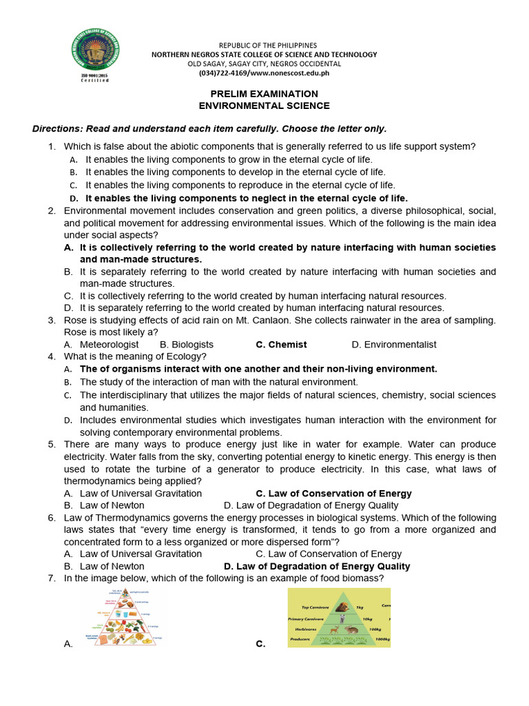 Prelim-Examination Ensci Prelim | PDF