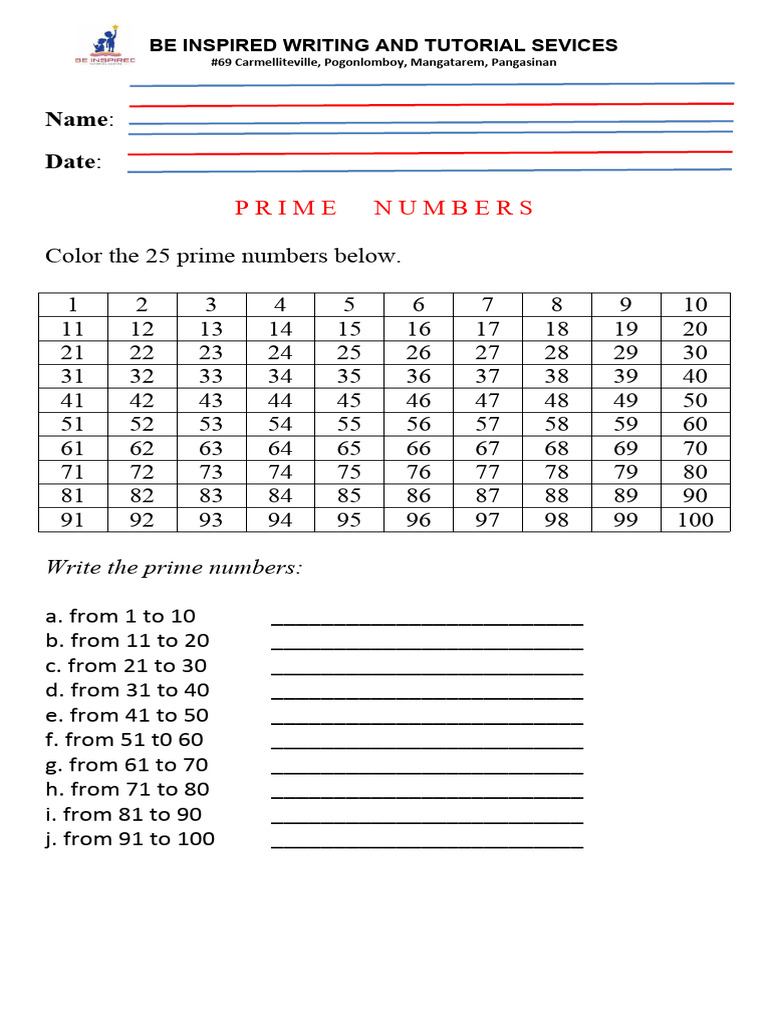 Prime Numbers Worksheets | PDF