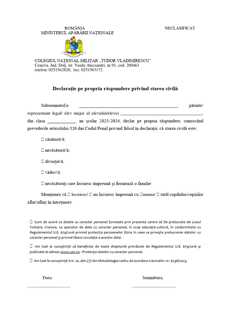Declaratie Stare Civila | PDF
