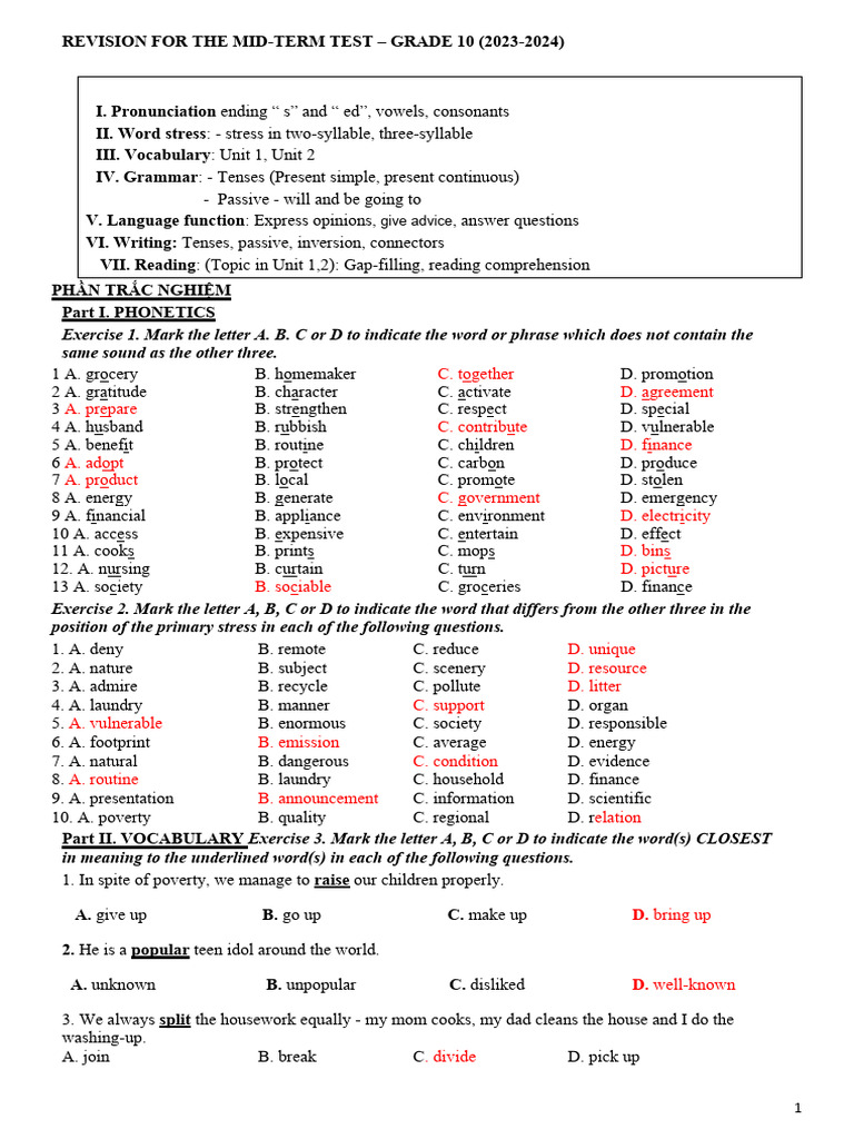 Grade 10 Mid-Term Revision Guide | PDF | Wellness