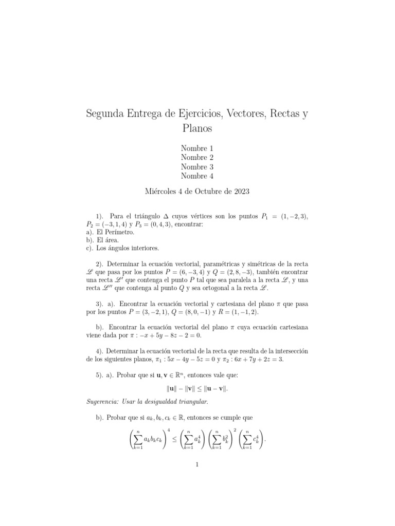 Segunda Entrega Ejercicios Algebra Lineal | PDF