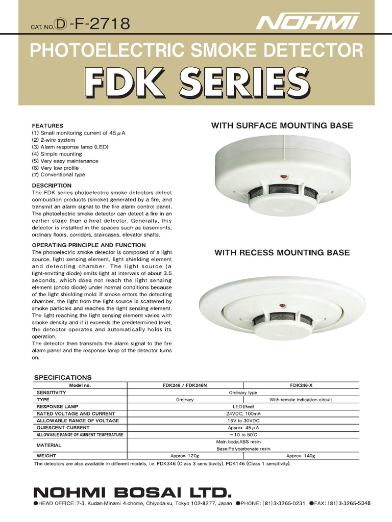 Brosur Photoelectric Smoke Detector Type FDK Series Merk Nohmi (2) - Unlocked | PDF