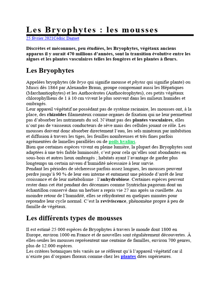 Les Bryophytes | PDF