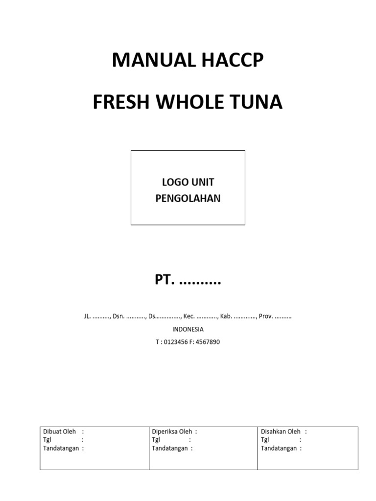 Contoh Manual Template HACCP | PDF