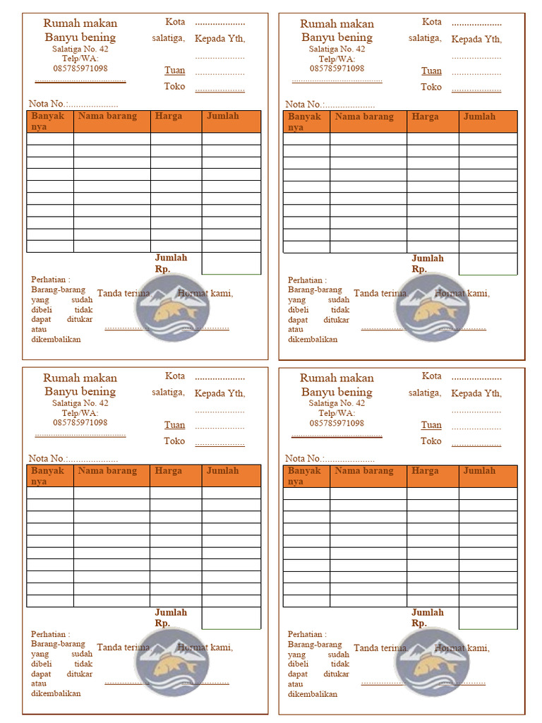 Nota Rumah Makan Banyu Bening | PDF