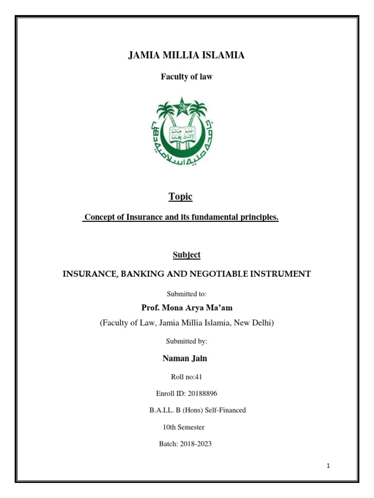 Naman Jain, Insurance, Banking and NI (Assignment) . | PDF
