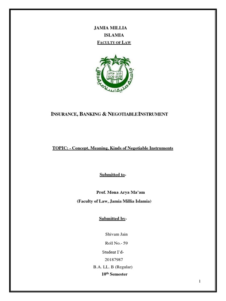 Shivam Jain, XTH Sem, Insurance Assignment | PDF | Negotiable Instrument | Cheque