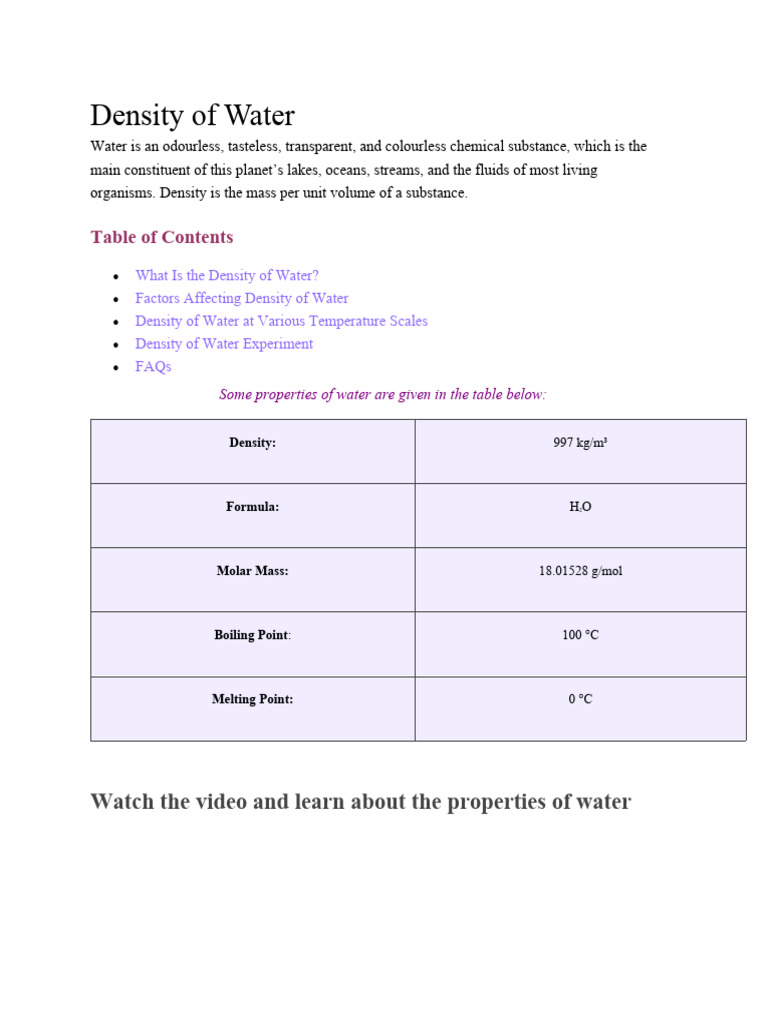 Density of Water | PDF