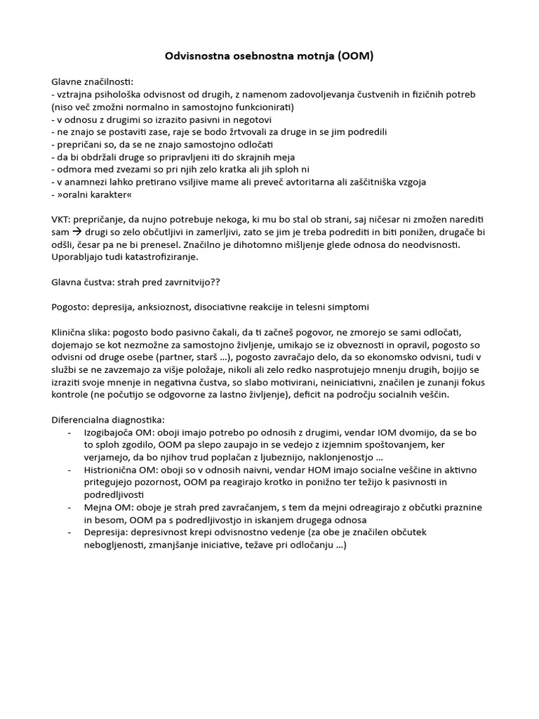 Odvisnostna Osebnostna Motnja (OOM) | PDF