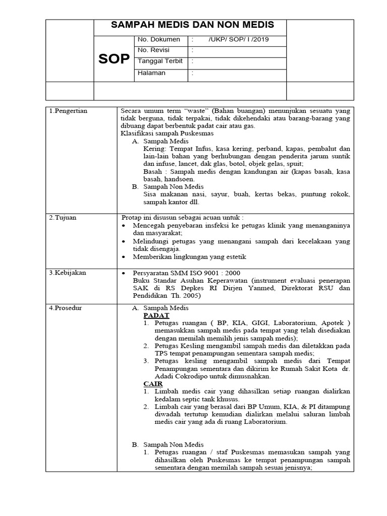 SOP Sampah Medis & Non Medis | PDF