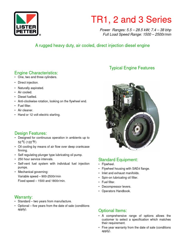 Lister Petter Diesel Engine Specs Overview | PDF | Diesel Engine ...