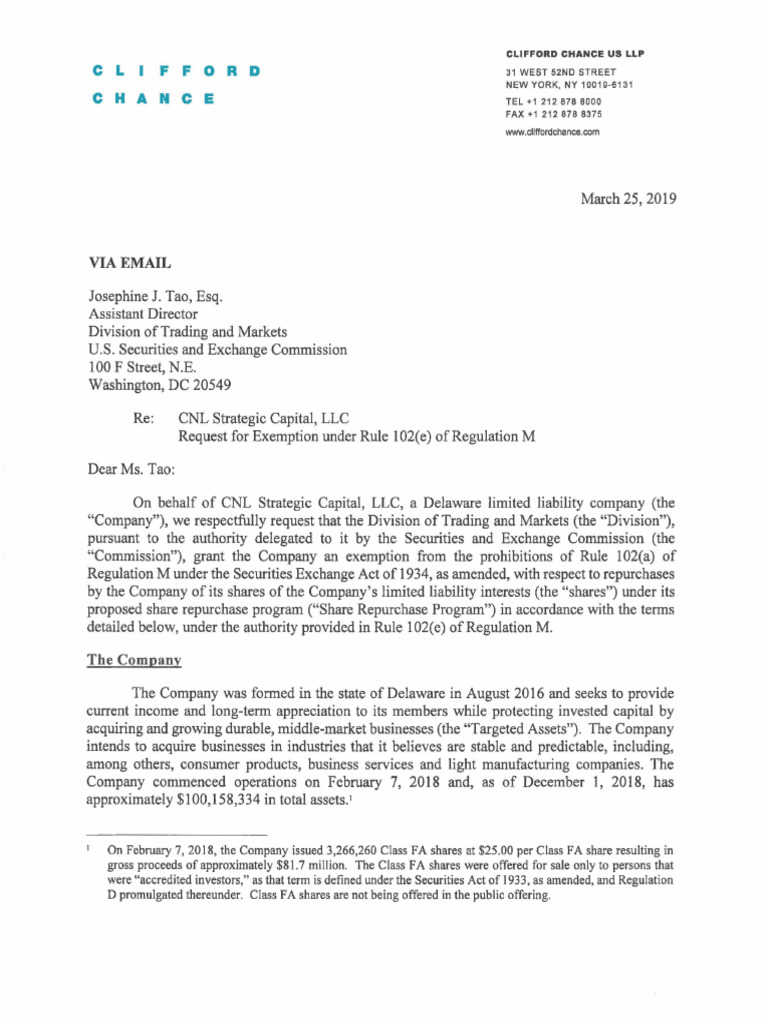 34 85406 Incoming Letter CNL Strategic Capital | PDF