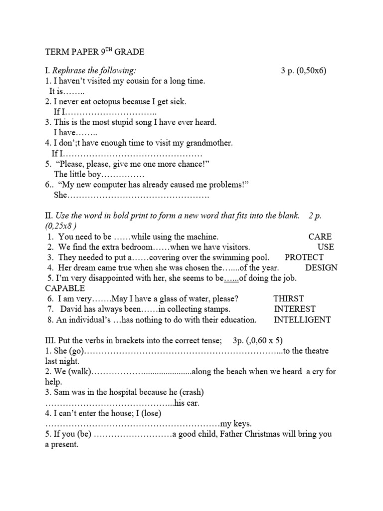 Term Paper 9TH Grade (9G - 2021) | PDF