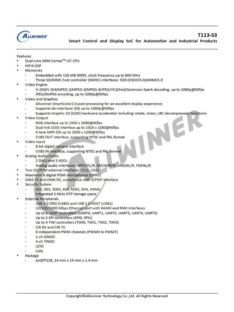 t113-s3 Datasheet v1.2 | PDF | Booting | Computing