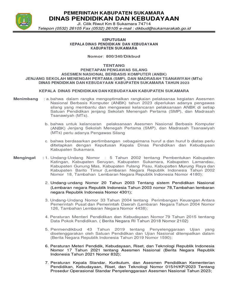 SK Pengawas Anbk SMP 2023 | PDF