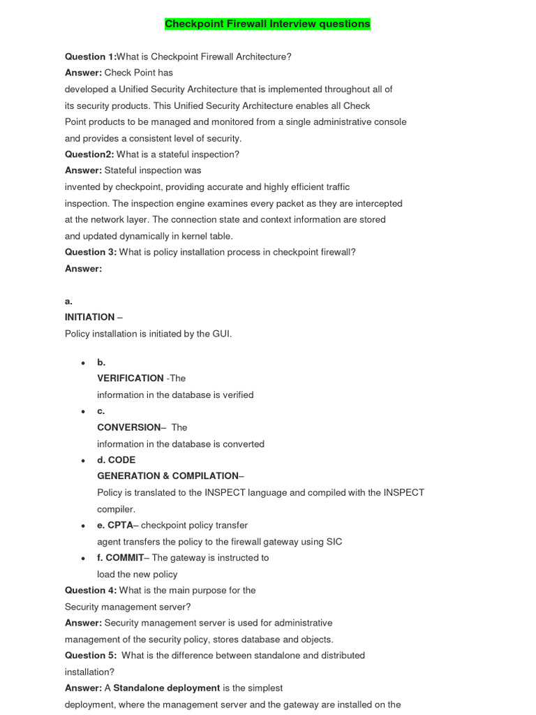 Checkpoint Firewall Interview Questions | PDF