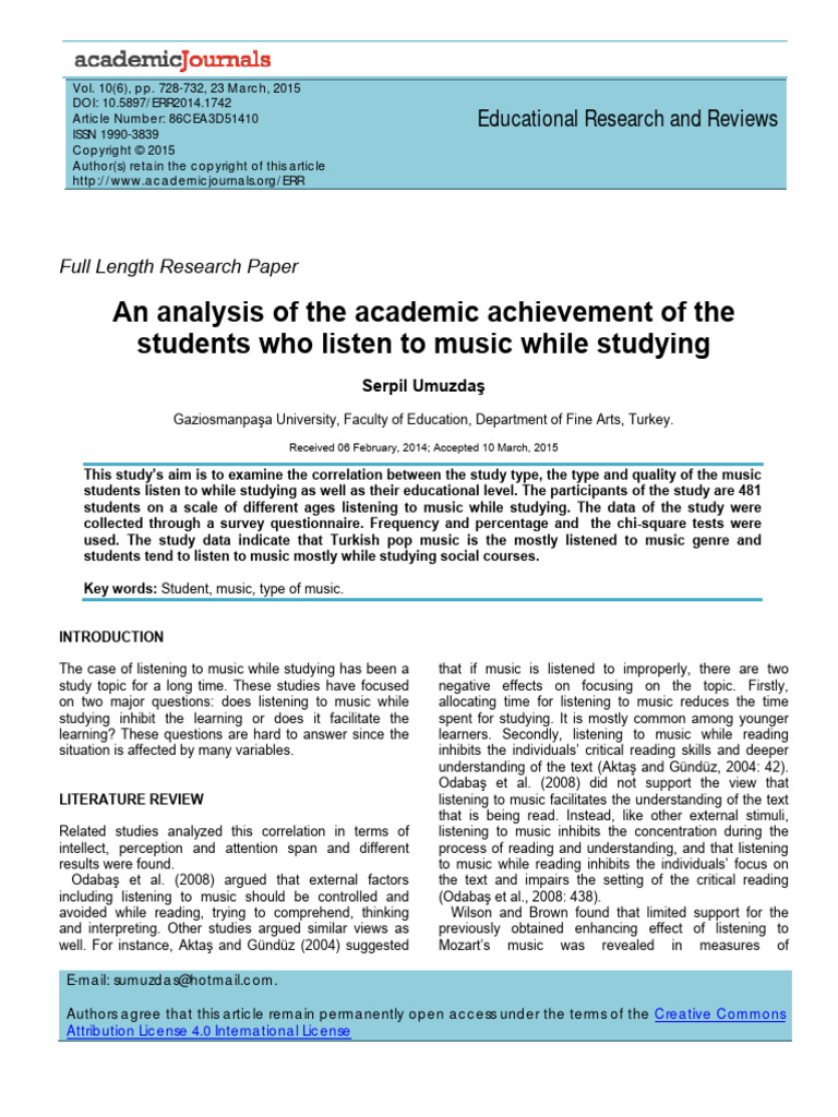 An Analysis of The Academic Achievements of The Students Who Listen To ...