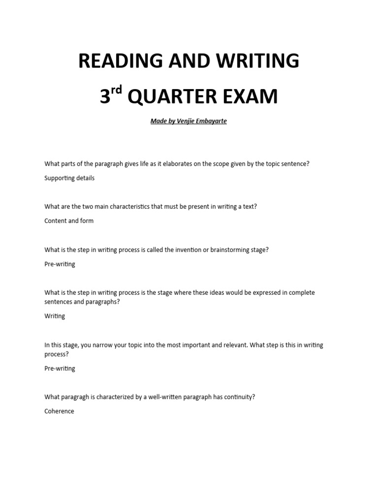Reading and Writing Exam Insights | PDF