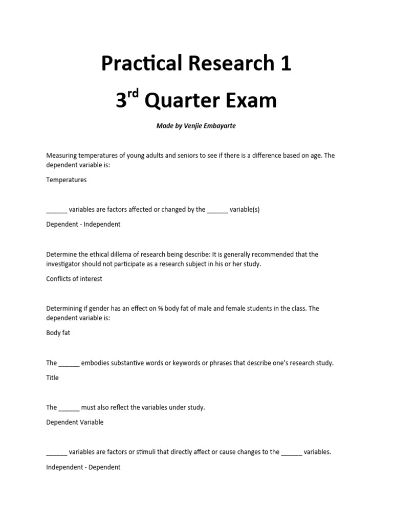 Practical Research 1 Exam | PDF