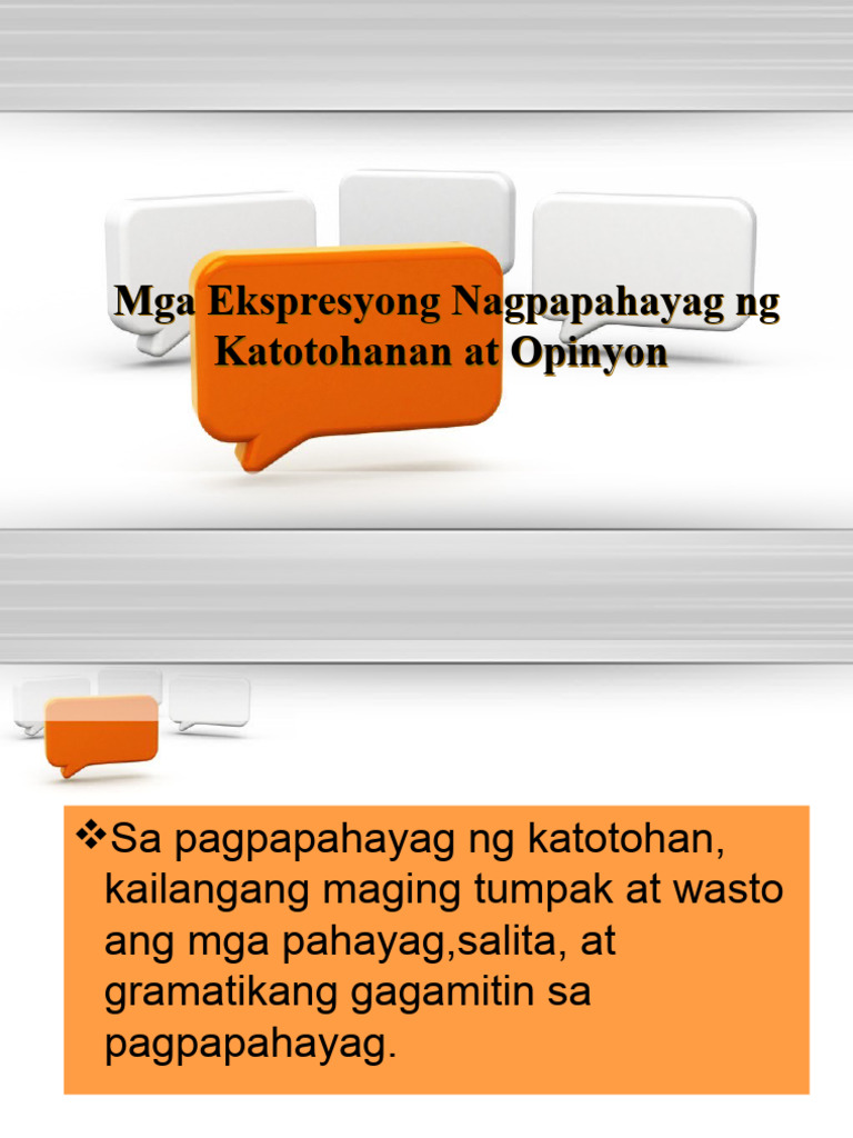Ekspresyong Nagpapahayag NG Katotohanan at Opinyon | PDF