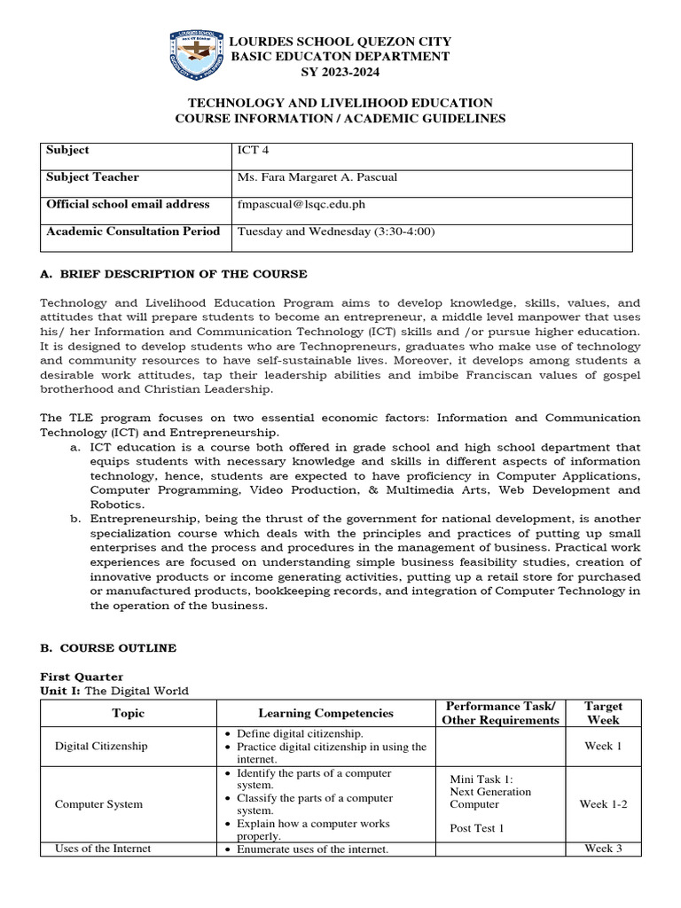 Computer 4 Academic Guidlines 2023-2024 | PDF